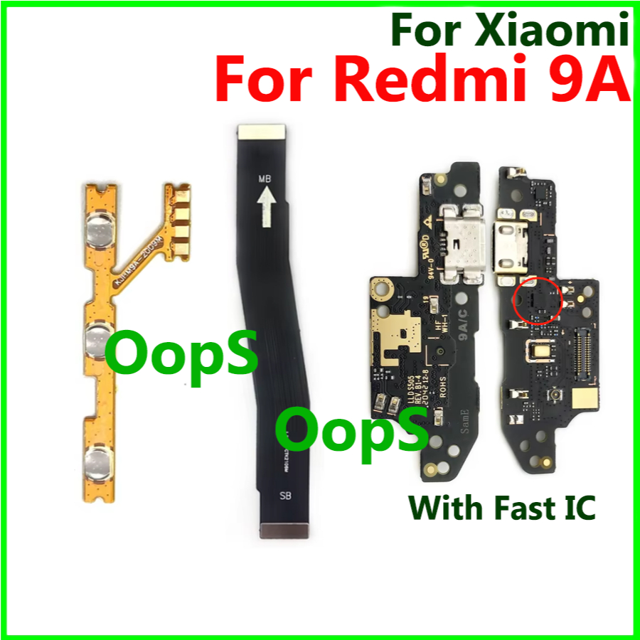 For Redmi 9A Power Volume Flex Button USB Fast IC Charging Main Board ...