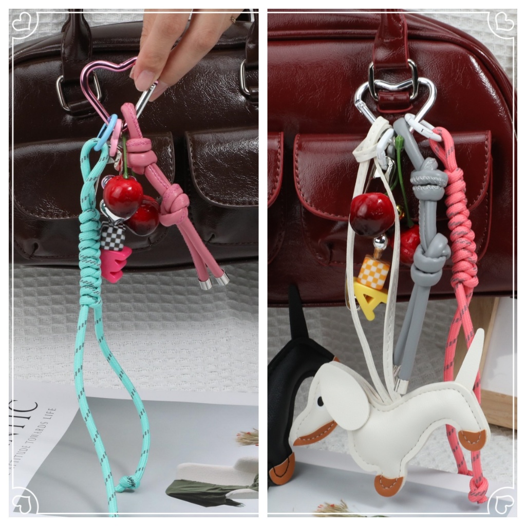 Miu series DIY extremely complicated bag hanging cherry heart keychain ...