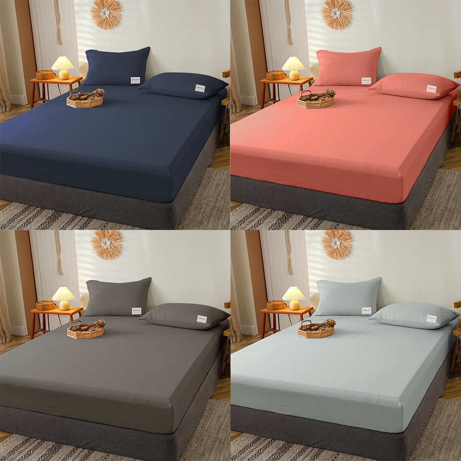 【ship in 24h】Bedding Set (Sheet+Pillowcase) Solid Color Mattress ...