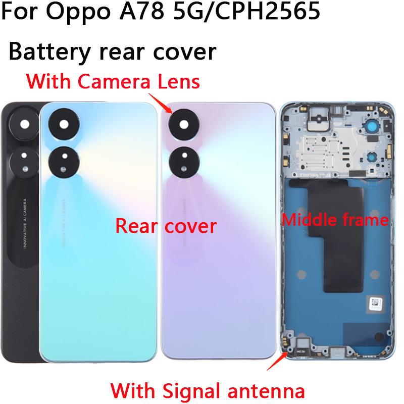New Back Cover For Oppo A78 5G/CPH2565 Battery Cover+Middle Frame+SIM ...
