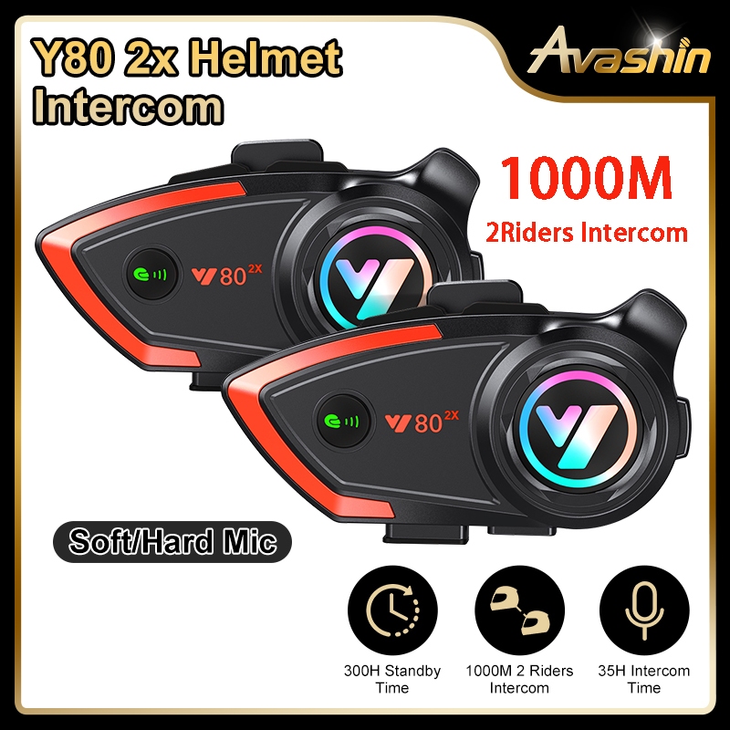 AVASHIN Y80 2x Motorcycle Intercom Helmet Bluetooth 5.3 Helmet Headset for 1000M 2Rides Intercom ...