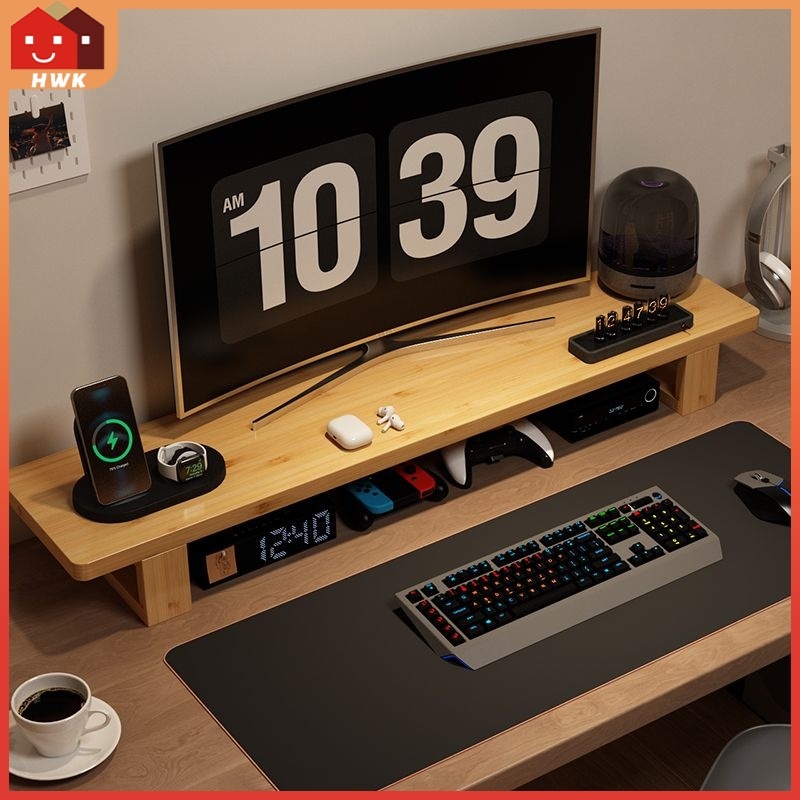 Desktop Computer Riser Monitor Stand Extended Width Wooden Universal ...
