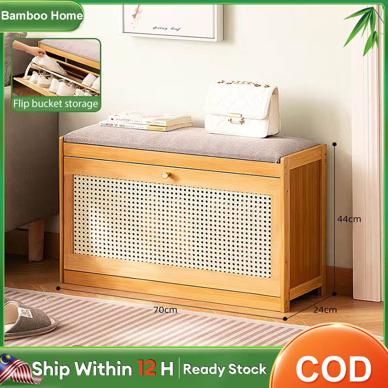 Bamboo Shoe Stool Shoes Storage Cabinet With Soft Pad Stool 50/70CM ...