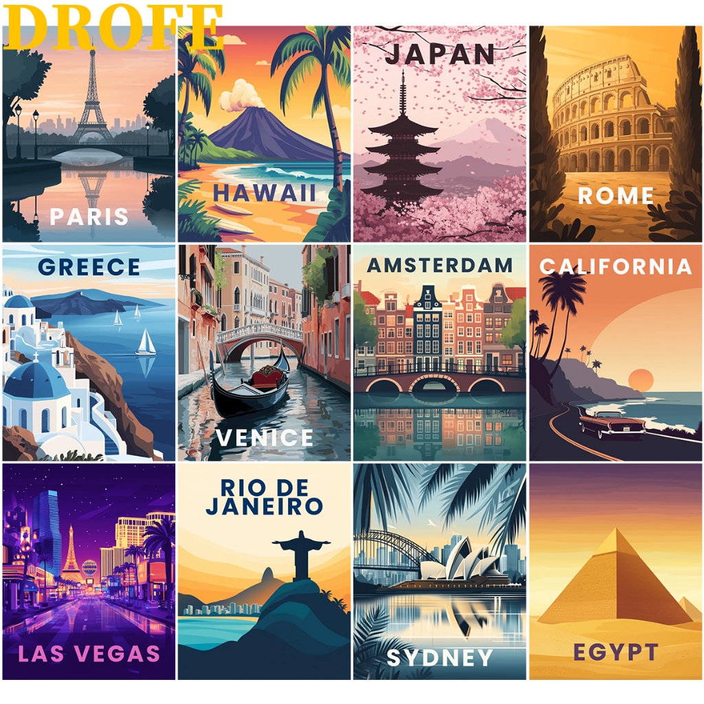 Drofe,paint by numbers,City landmarks,painting by number,canvas ...