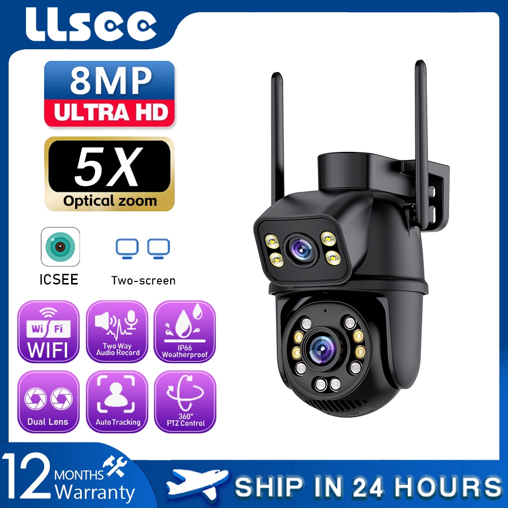 LLSEE ICSEE 8MP dual lens dual screen WiFi 4K full HD wireless CCTV outdoor waterproof home 360 ...