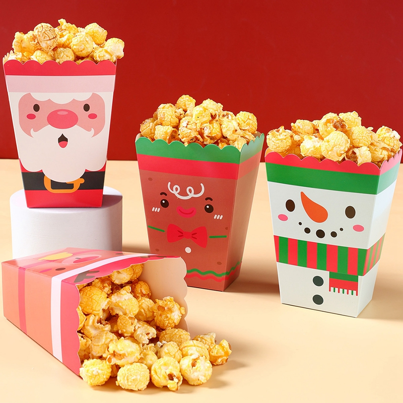 12PCS Paper Christmas Popcorn Box Snowman Gingerbread Man Pattern ...