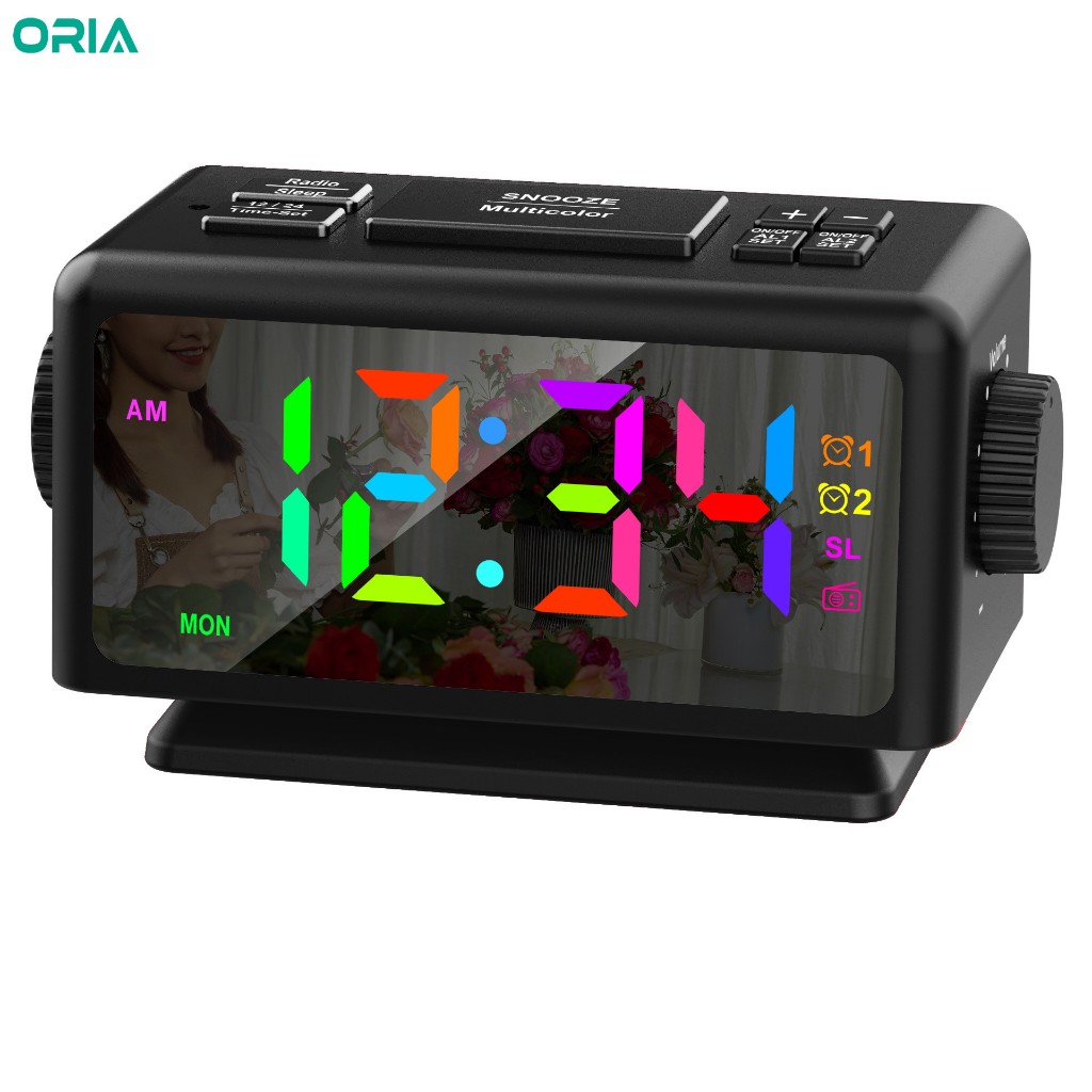 ORIA Digital Mirror Electronic Clock RGB Alarm Clock Radio with Dual ...