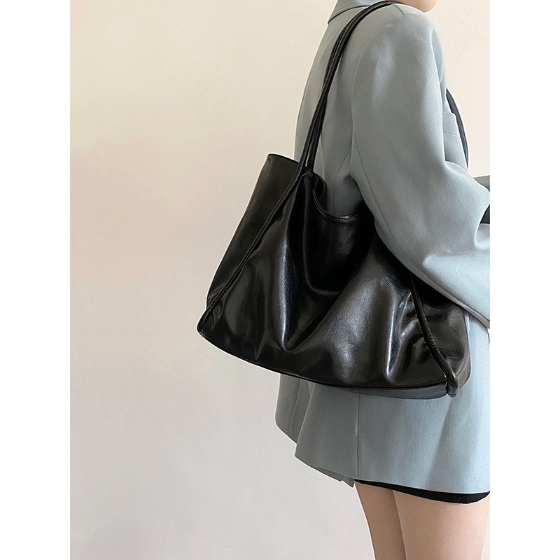 Women Large Capacity Tote Bag Glossy PU Leather Handbags Solid Color ...