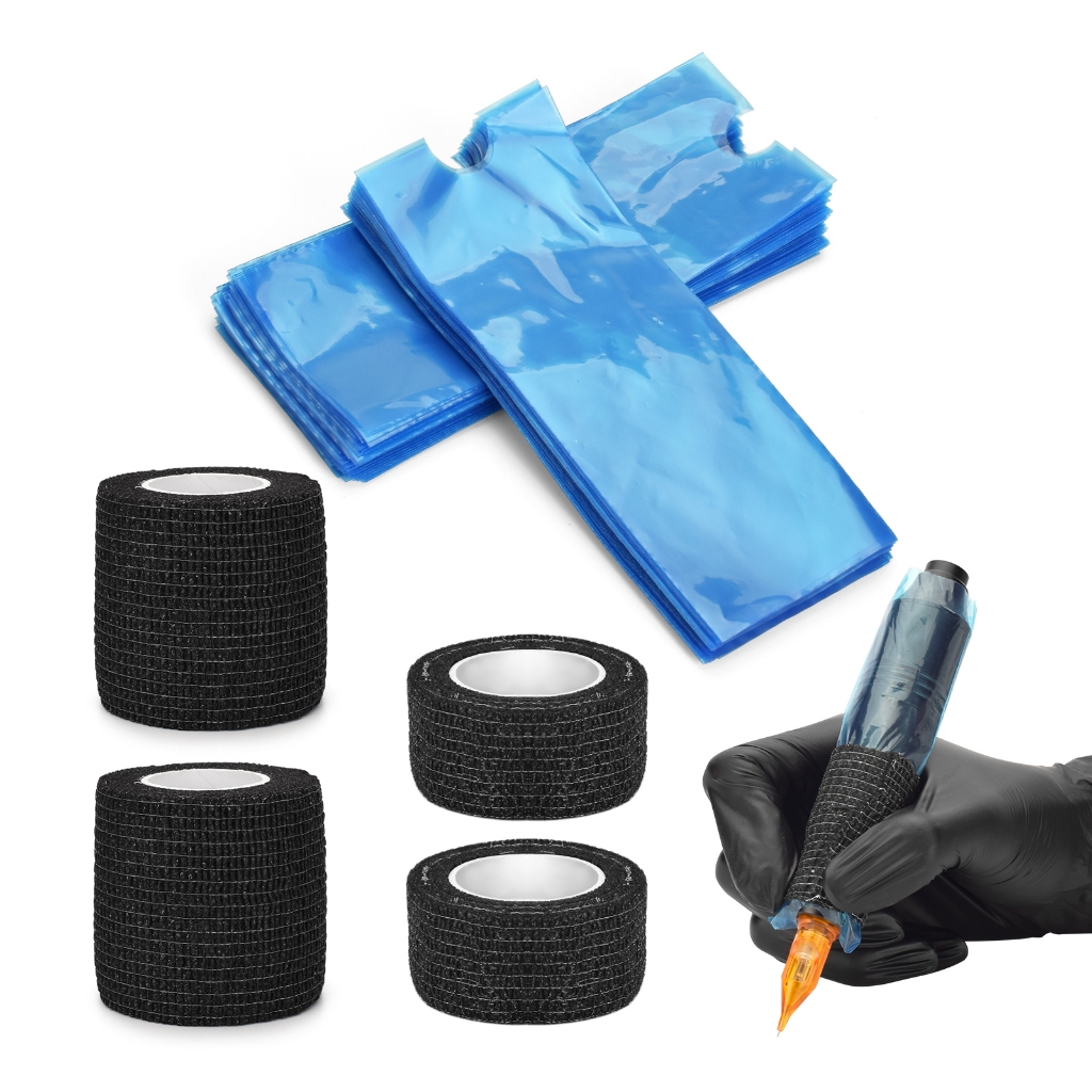 Disposable Tattoo Pen Sleeves 200pcs Tattoo Bandage Transparent Blue ...