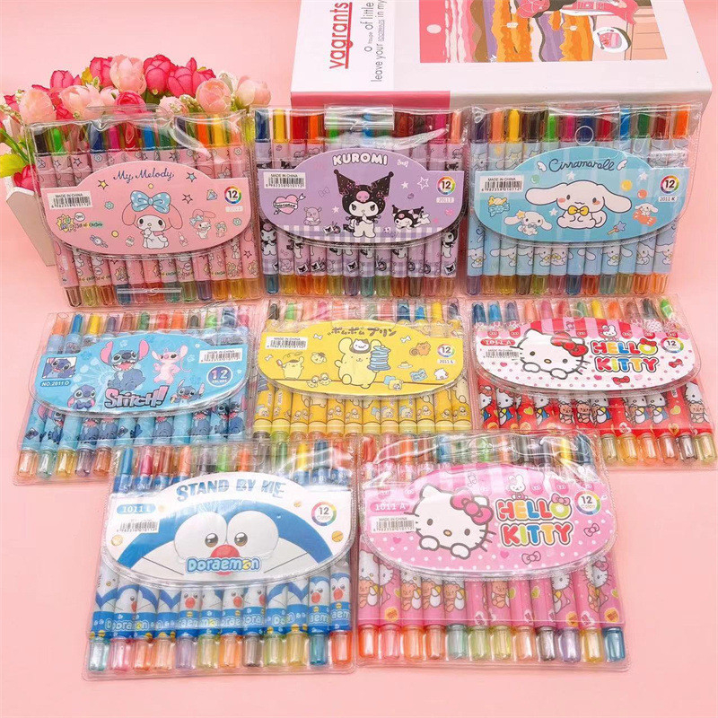 12 Color Rotating Crayon Retractable Boy Girl Crayon Graffiti Pen ...