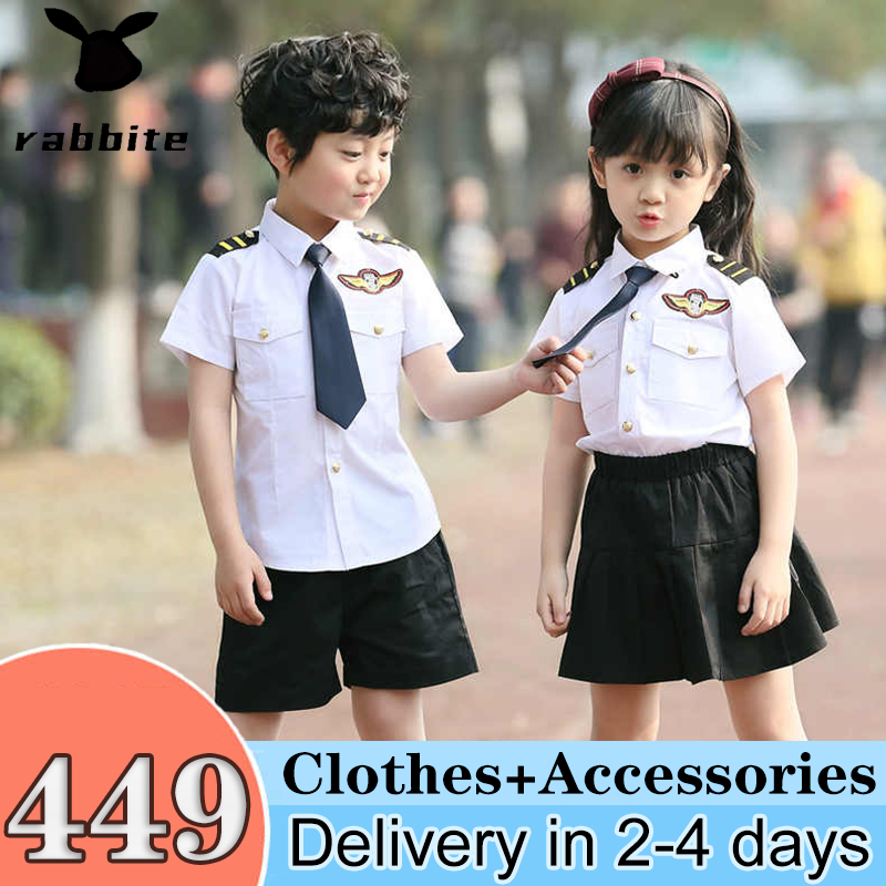 Airline Pilot Captain Costume for Kids Boys Girls Captain Uniform Dress ...