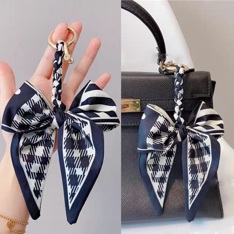 Korean Ladies' Handbag Pendant Charm Silk Scarf Bow Key Chain Ribbon ...