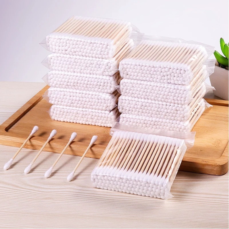 Medical Double Tipped Ear Cleaning Wood Sticks Cotton Buds Swabs for ...