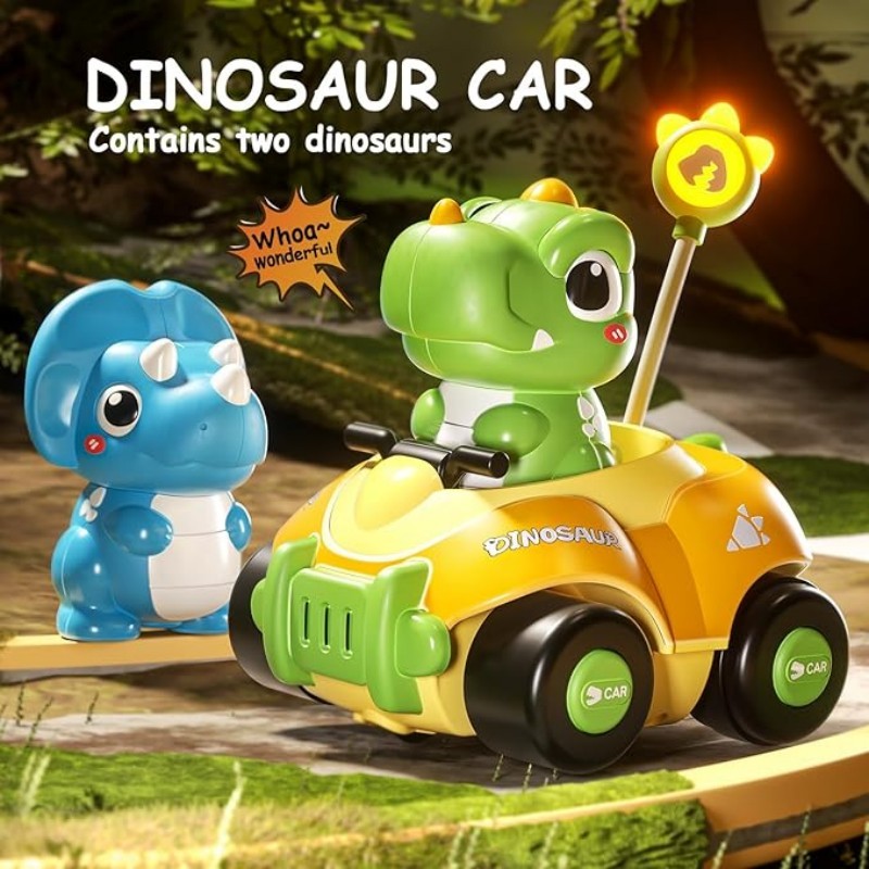 YIMI Dinosaur Toys Dinosaur Remote Control Car Electric Car Toys Two Cartoon RC Cars for ...