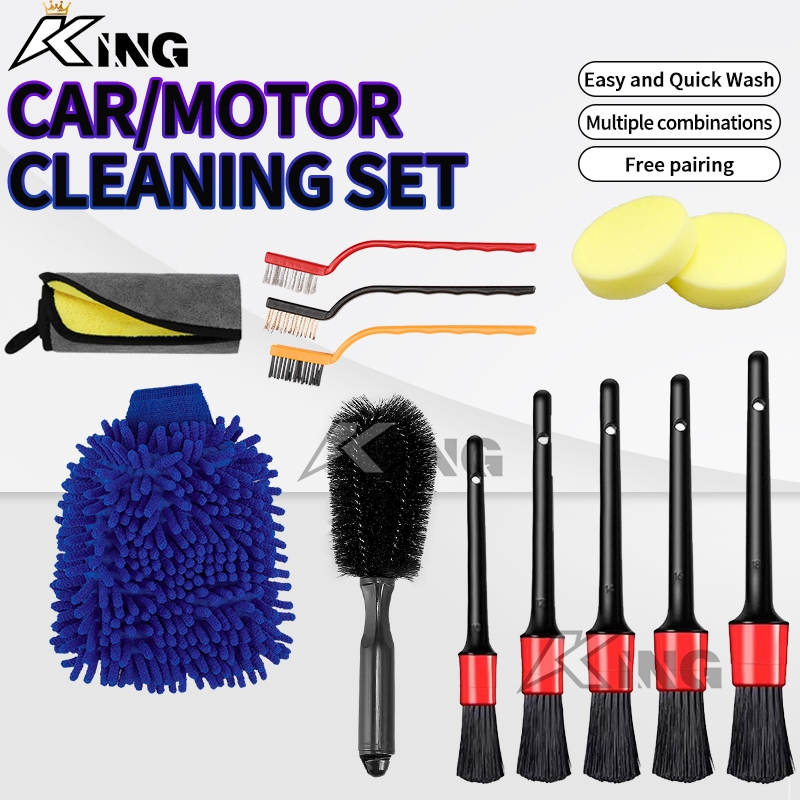 CAR/MOTOR DETAILING BRUSH KIT 12PCS WIRE BRISTLES WHEEL RIMS CLEAN ...