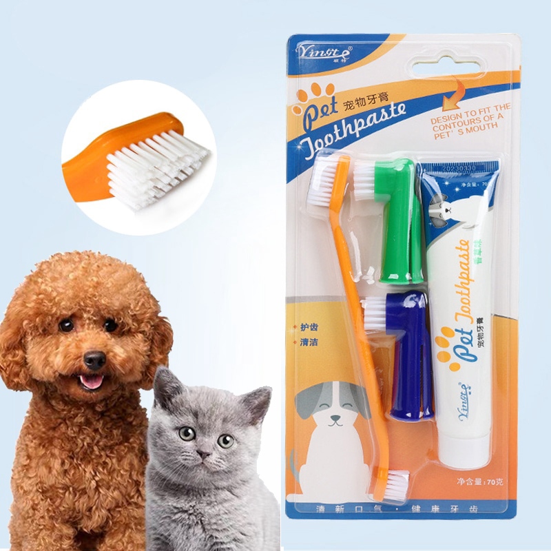 Pet Edible Toothpaste Dog Cat Toothpaste Toothbrush Set Puppy KItten ...