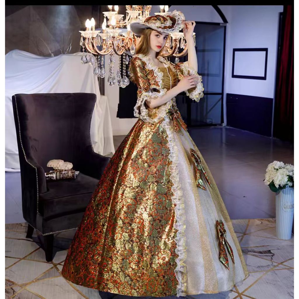 Women's Renaissance Medieval Prom Dress, Queen's Champagne Costume ...