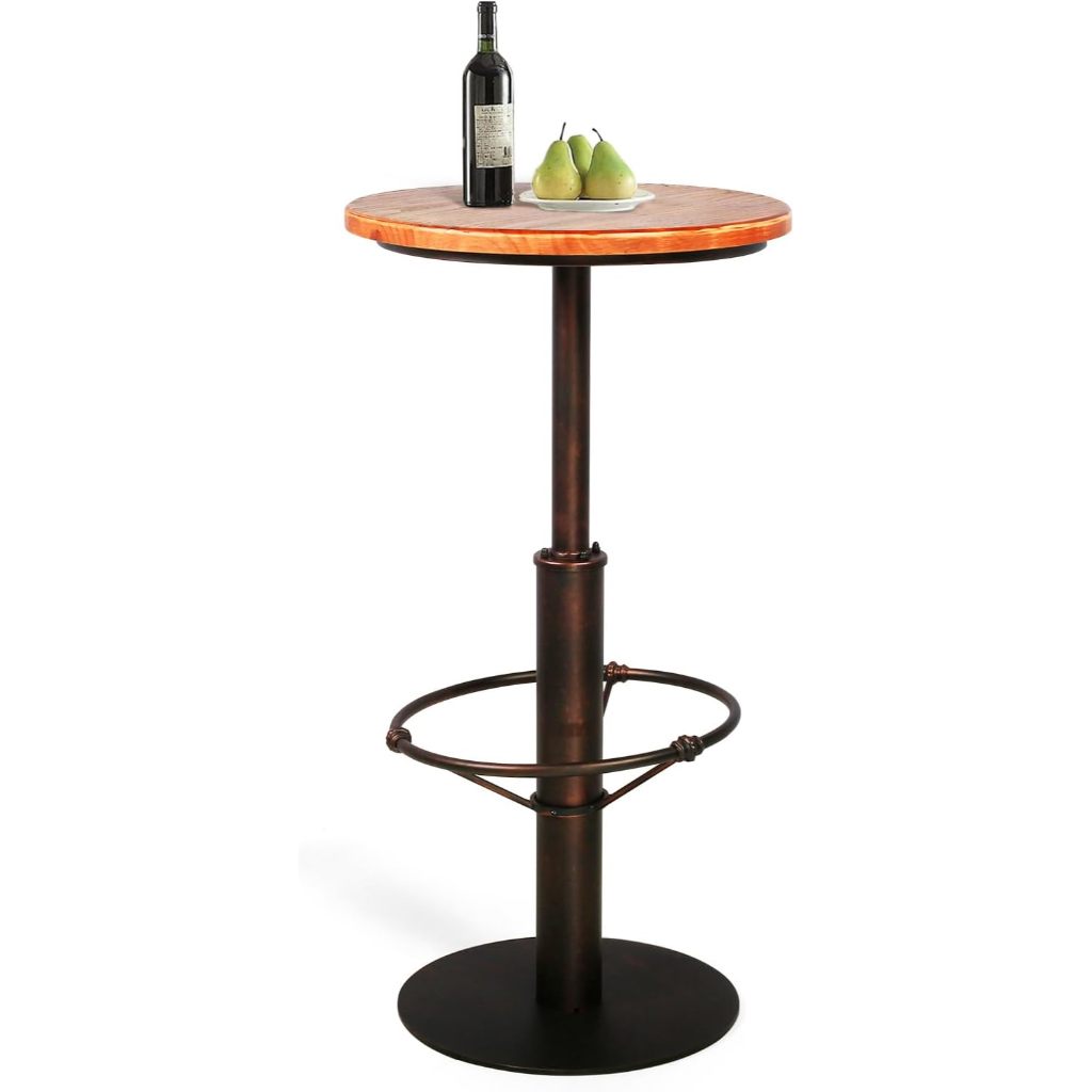 TOPOWER 42" Tall Rustic Industrial Bar Table-19.68" Dia Round Wooden ...