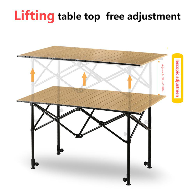 Roll-shaped Alloy Material Portable Lifting Adjustable Folding Table Outdoor Folding Table ...