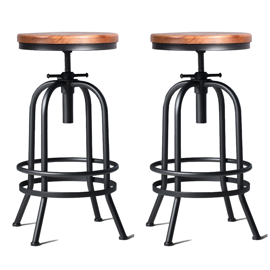 TOPOWER Set of 2-Industrial Bar Stool-Retro 26-32.3inch Swivel Stools ...