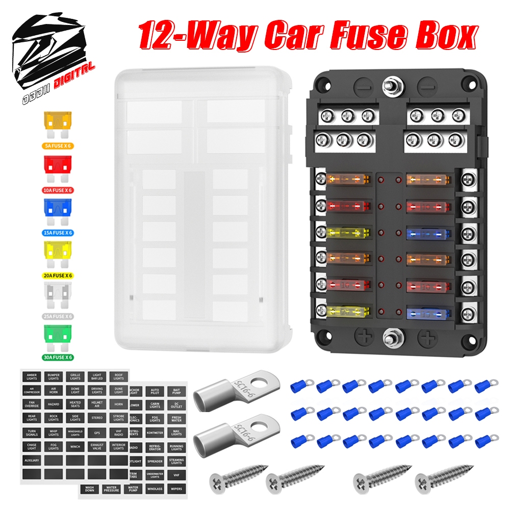 12 Way Fuse Box Positive and Negative Car Boat Fuse Holder with LED ...