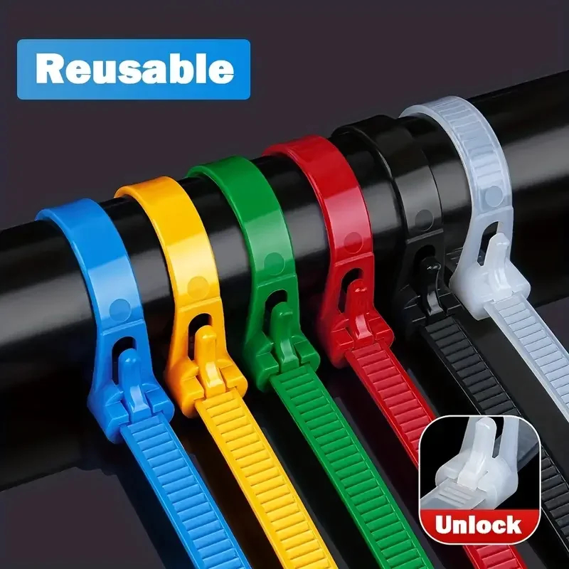 100 Reusable Cable Ties, Cable Lock Loop Nylon Ties Removable ...