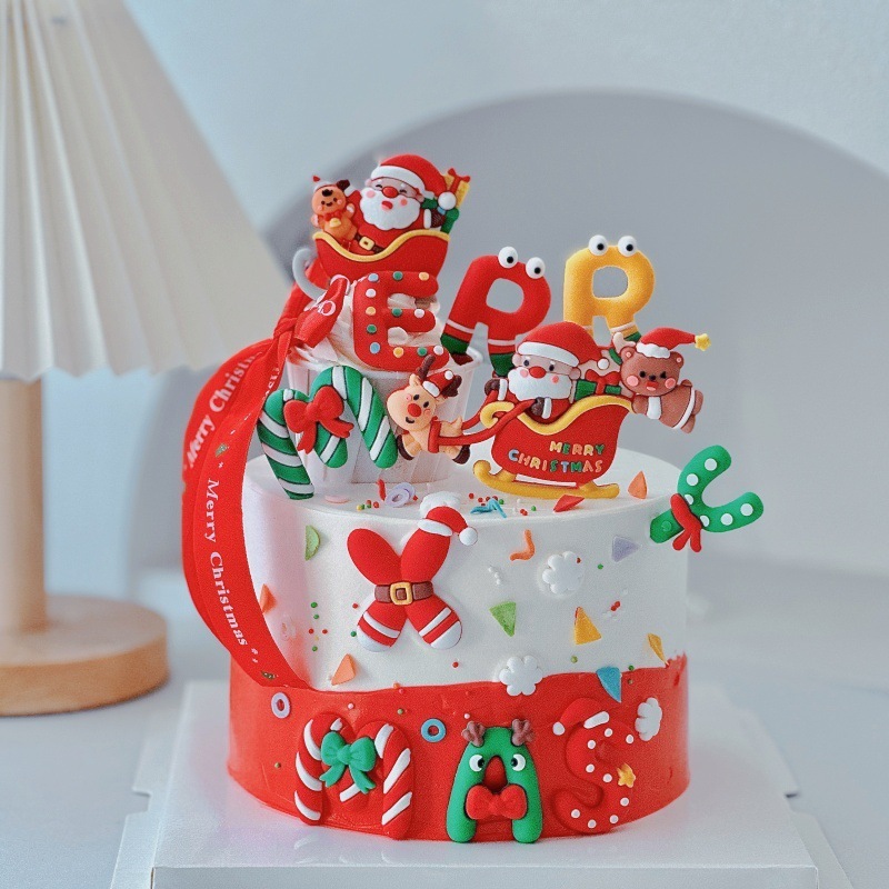 Merry Christmas Cupcake Toppers, Soft Glue Santa Claus Christmas Topper ...