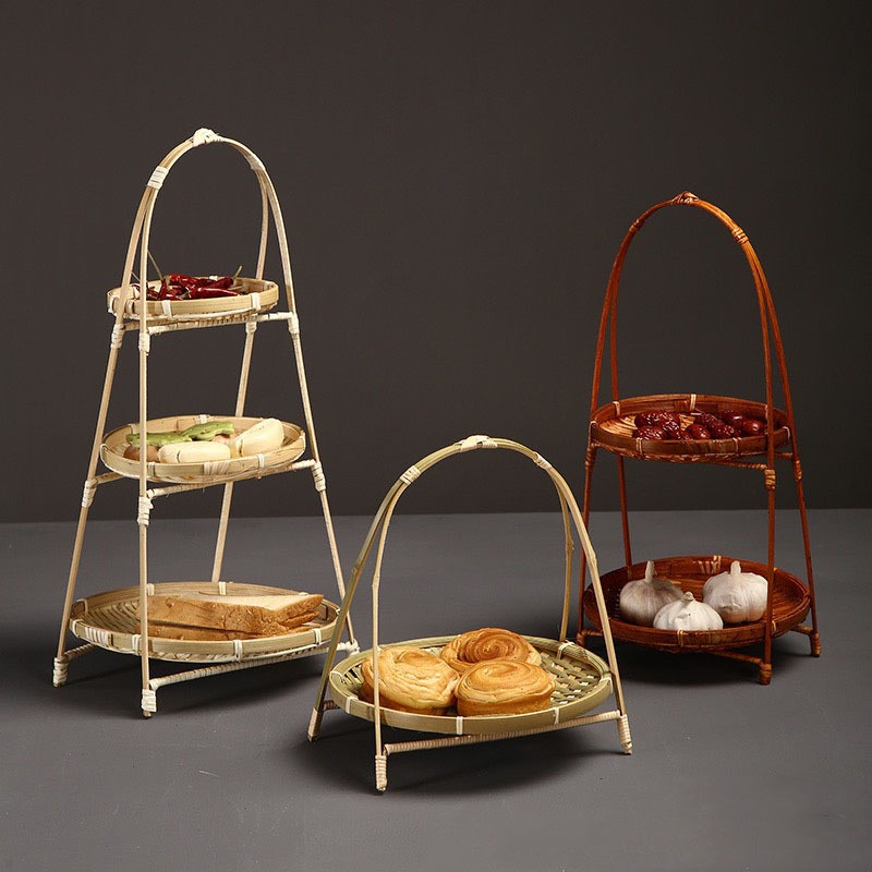 1/2/3 Layer Bamboo Food Serving Tray Food Display Tray Rack Rak Kuih ...