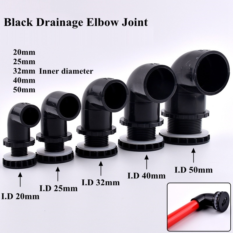 1pc I.D 20~50mm Black PVC Pipe Aquarium Butt Fish Tank Drain Joints ...