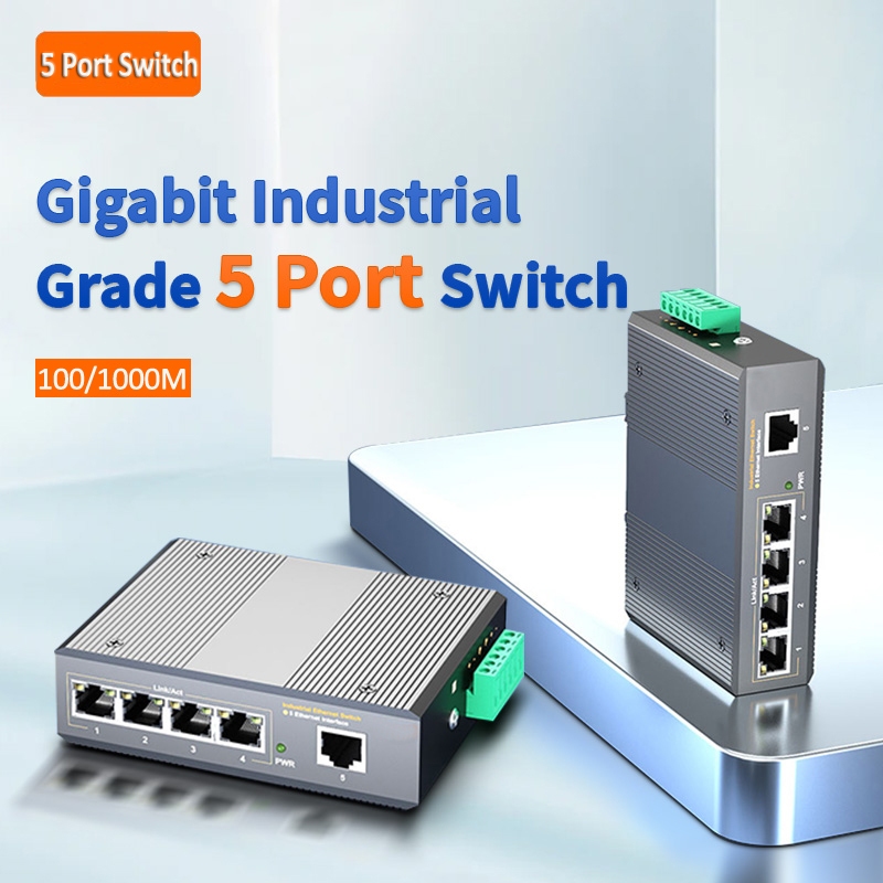 Gigabit 5-Port Industrial Grade Switch Rail Type Switch 4KV Lightning ...