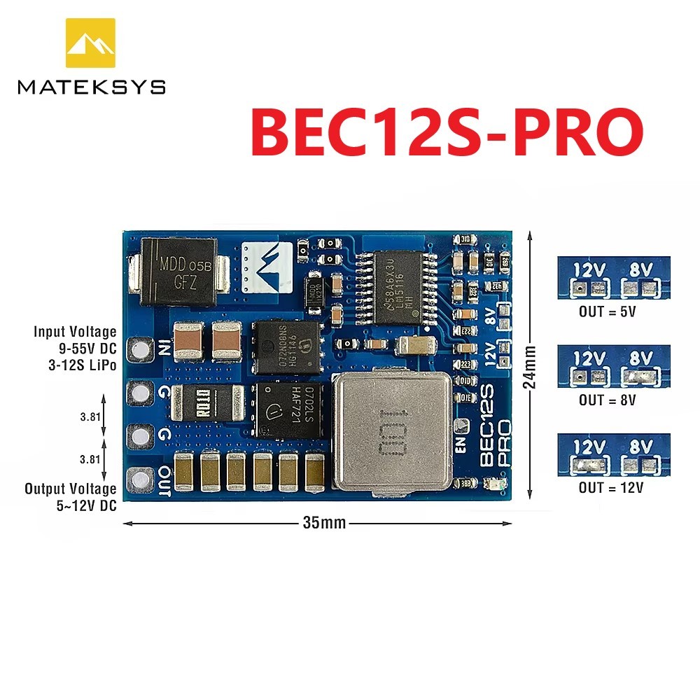 MATEKSYS BEC12S-PRO 9-55V TO 5V/8V/12V-5A BEC Module 3-12S Overcurrent ...