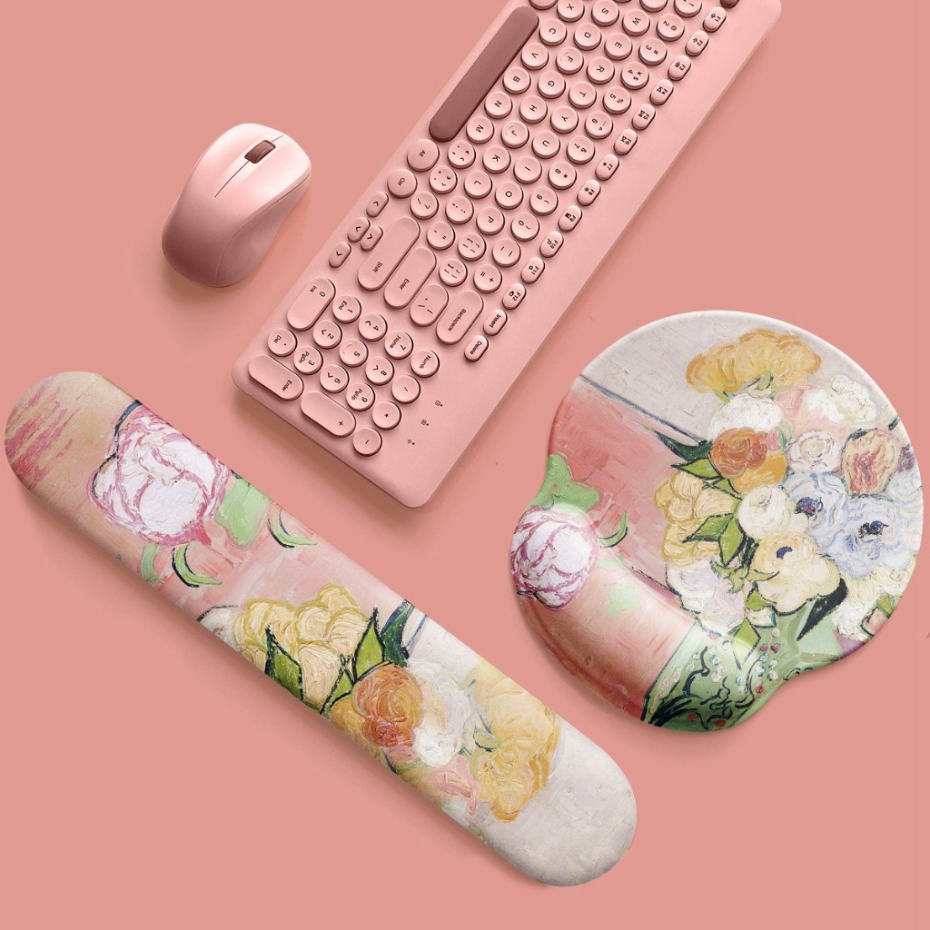 Van Gogh Oil Painting Red Rose Keyboard Rest Hand Mouse Pad Wrist Rest ...