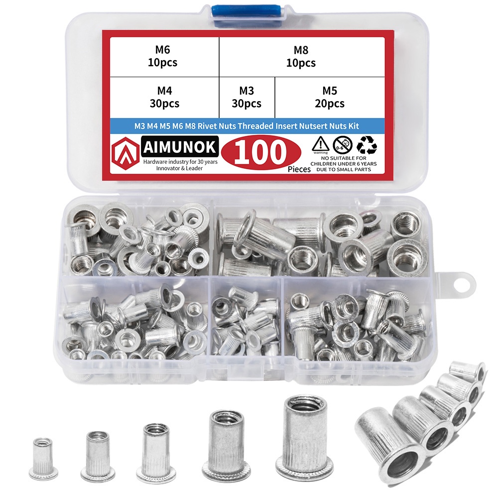 Rivet Nut Keadic 100Pcs Metric Aluminum Flat Head Threaded Insert ...