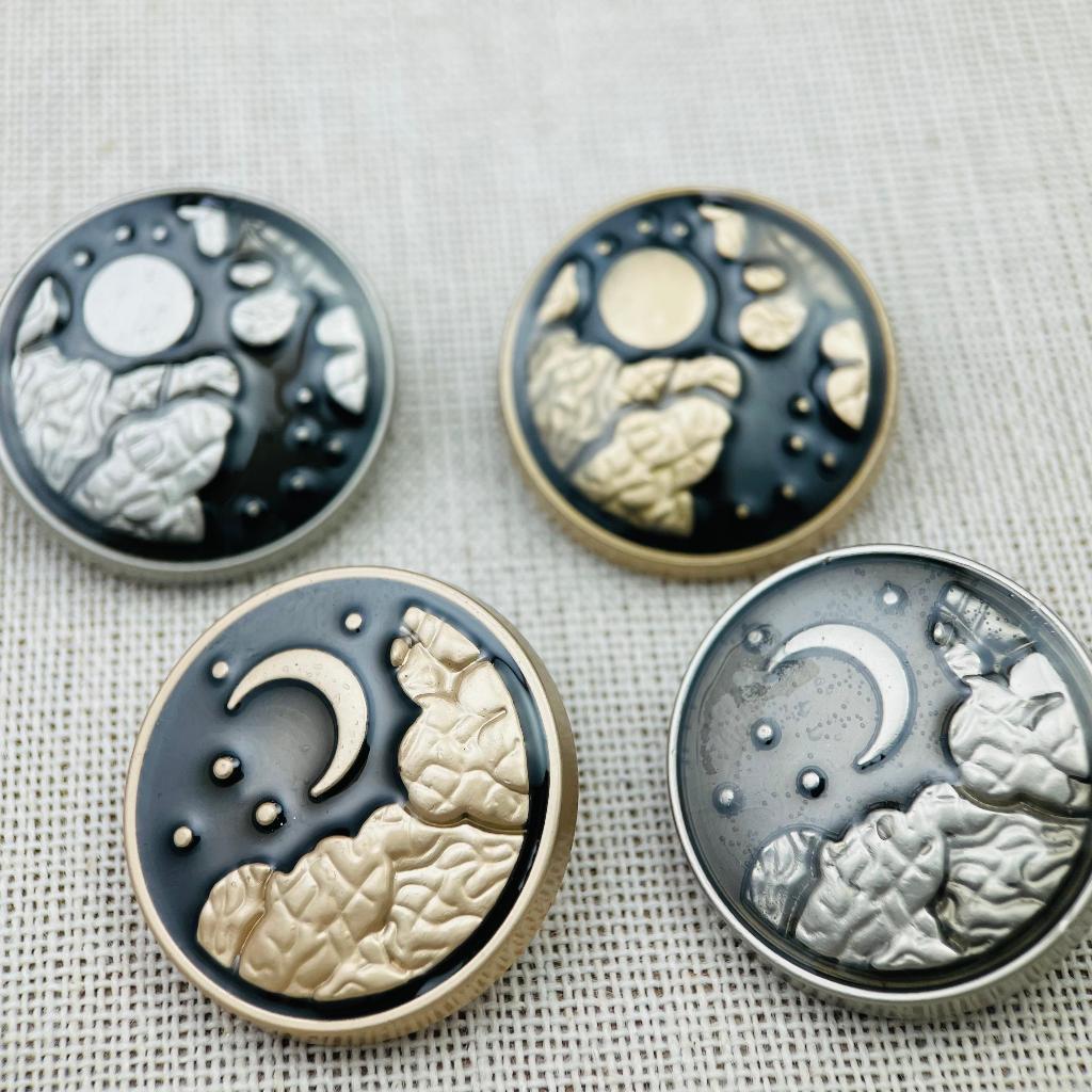 decorative metal shank buttons with sun, moon, stars, 23/25mm, 5 pcs ...