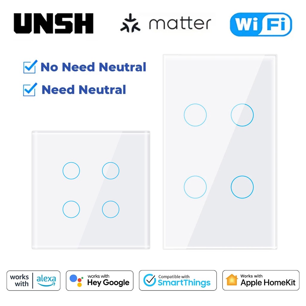 Matter WiFi Smart Light Touch Wall Switch 2-way Control With/No Neutral ...