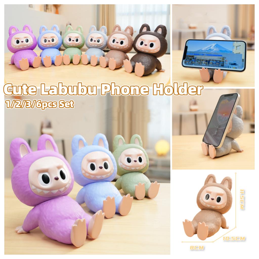 6pcs New Kawaii Labubu Phone Holder Labubu Figure Model Desktop ...