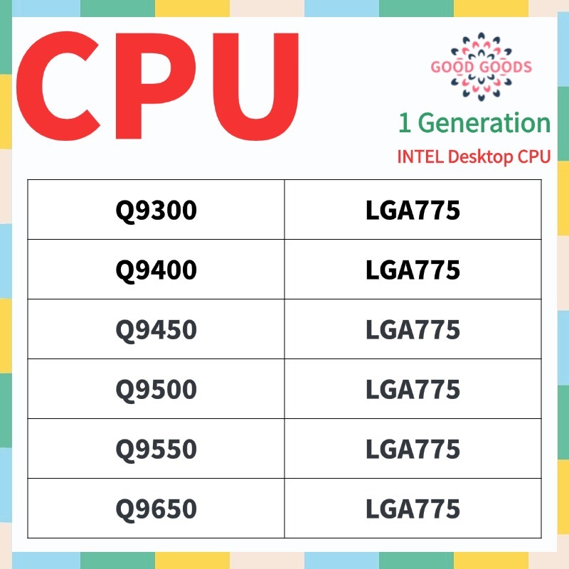 Q9300 Q9400 Q9450 Q9500 Q9505 Q9550 Q9650 INTEL First generation Core 2 ...