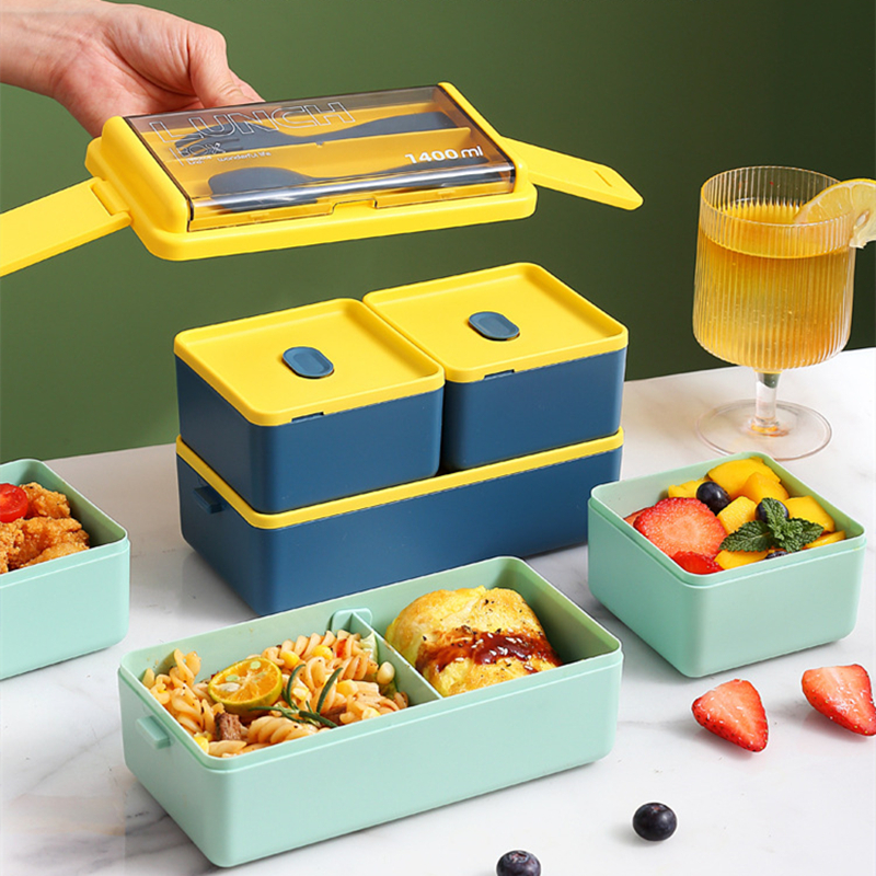 Double Layer Bento Box 1400ml Eco-Friendly Lunch Box Microwave Container Food Storage | Shopee ...