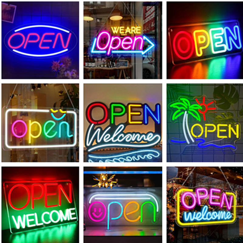 Open Neon Light Signboard LED Commercial Neon Light OPEN Sign Wall ...