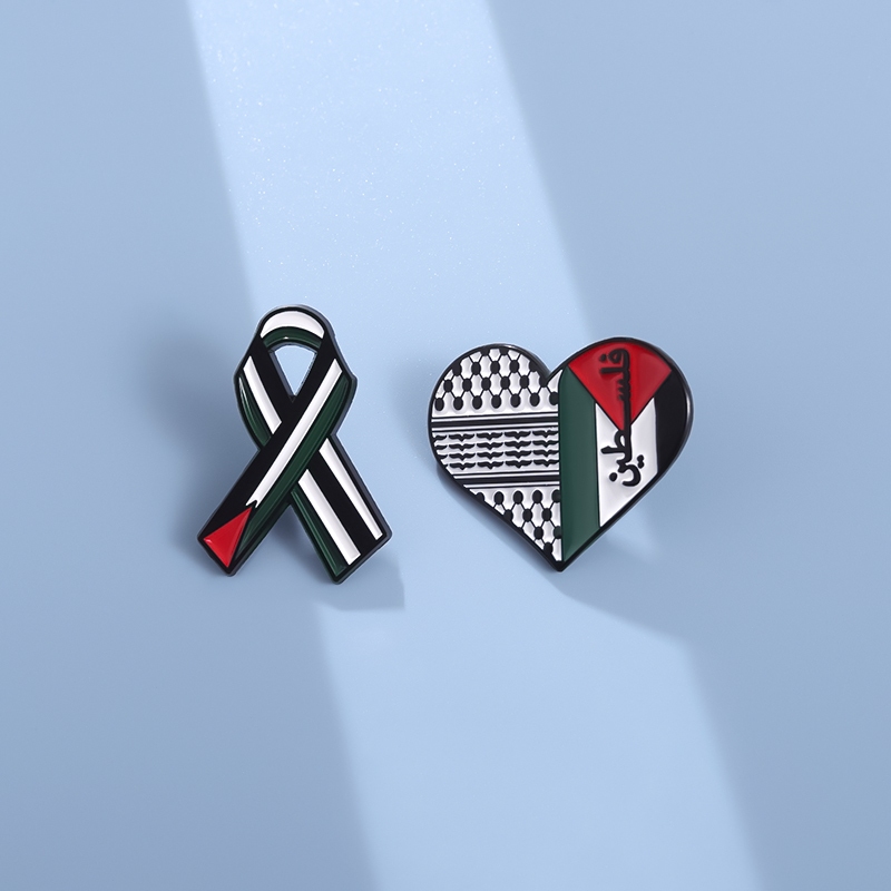 Ribbon Heart Palestine Flag Enamel Pins Love and Peace Brooch Metal ...