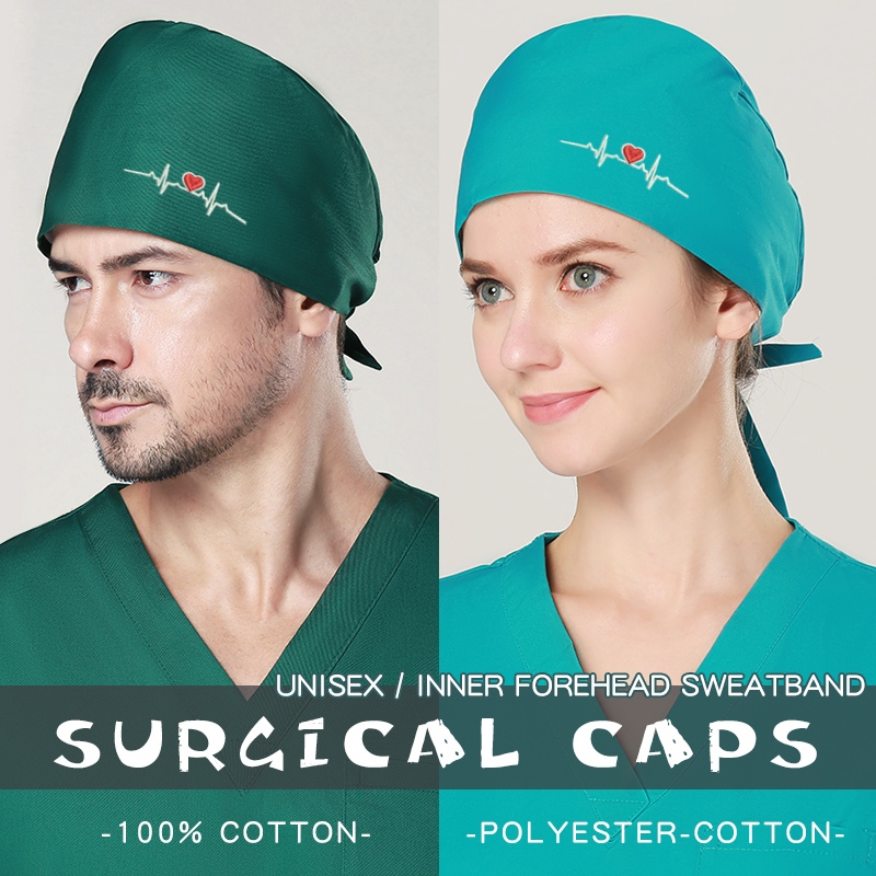 Embroidery Surgical Hats Dental Nurse Caps with Tieback Solid Color ...