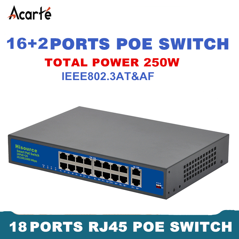 POE switch 48V 16+2 Ports POE Switch Ethernet 10/100Mbps IEEE802.3af/at ...