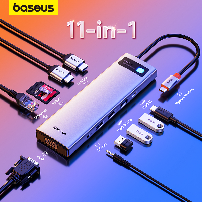 Baseus USB C HUB 11/9/8 In 1 2HDMI VGA PD100W USB3.0 To SD/TF Cards ...