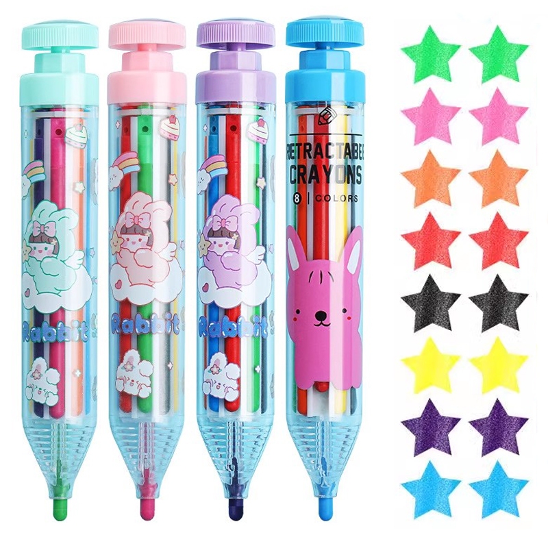 8 in 1 Multicolors Crayons Kawaii Retractable Crayons Art Crafts DIY ...