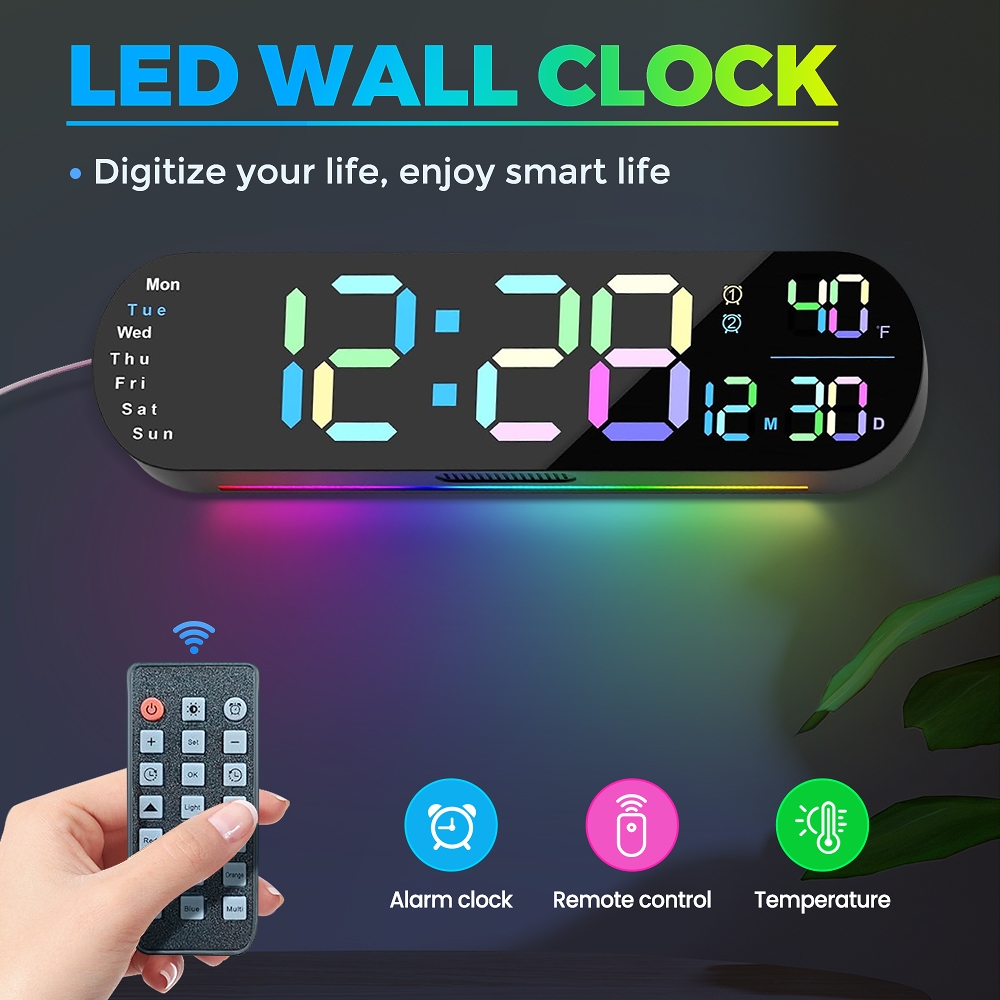 Digital clock with RGBlighting large LEDdisplay home alarm clock ...