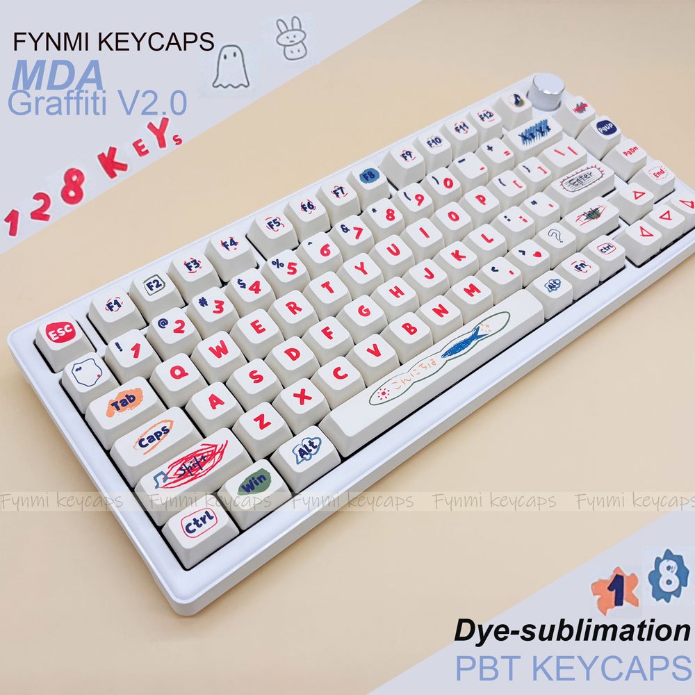 Fynmi MDA128 keys Graffiti Keycaps PBT Dye Sublimation Keycaps for ANSI ...