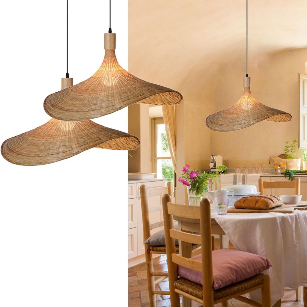 LAMPU GANTUNG ROTAN FARMHOUSE BAMBOO RATTAN PENDANT LAMP RUSTIC WEAVING ...