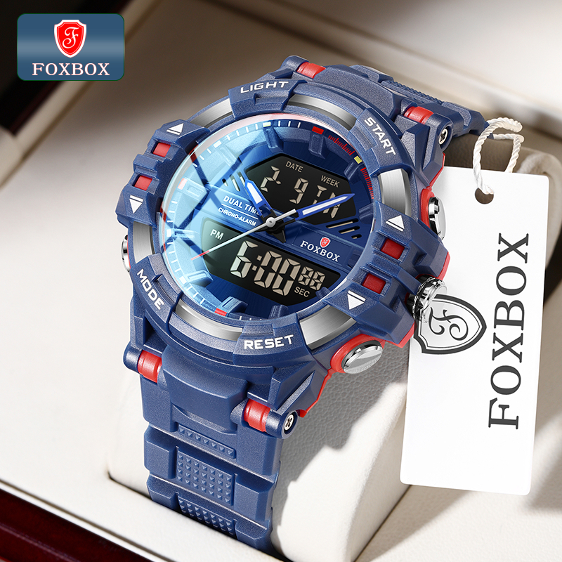 FOXBOX New Digital Watch Men Big Dial Dual Display Outdoors Waterproof ...