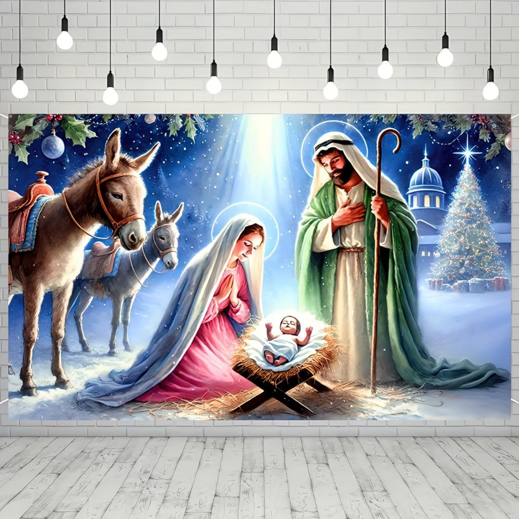 Nativity Scene Christmas Banner Religious Photography Backdrop for ...