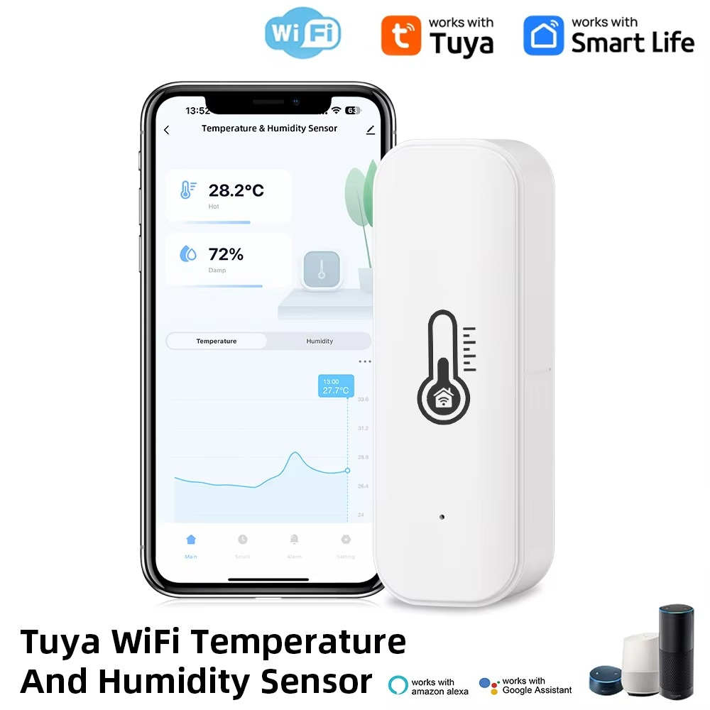 Tuya WiFi Temperature and Humidity Sensor Indoor Humidity Sensor Battery Powered APP Monitoring ...